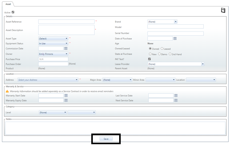 How to add an asset to the Asset Register
