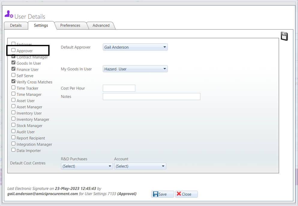 How to set User Approver Limits